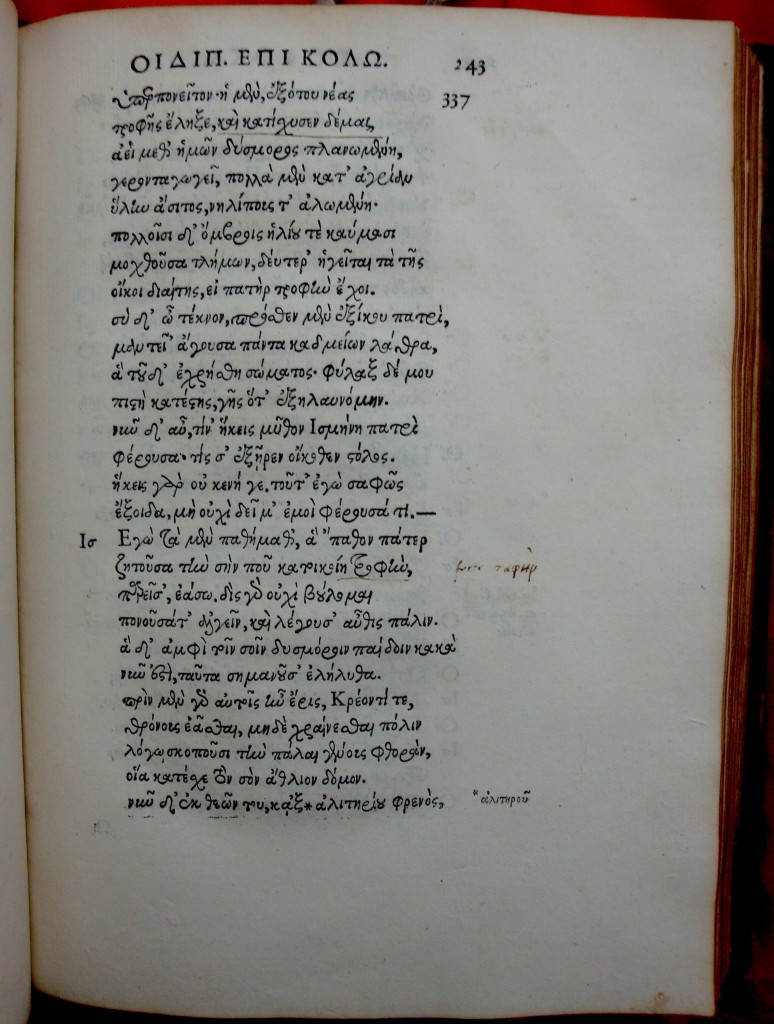 SOPHOCLE, ΣΟΦΟΚΛΕΟΥΣ ΤΡΑΓΩΔΙΑΙ (Tragédies), Paris, A. Turnèbe, 1553 ...